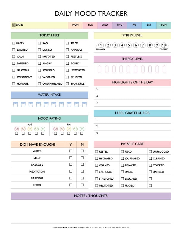 Daily Mood Tracker Free Printable (6 Templates)
